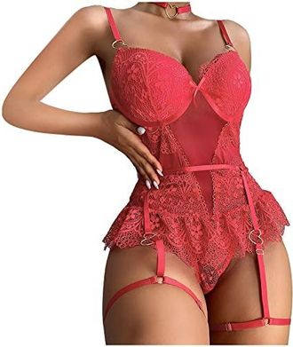 Generic sous Vetement Femme Sexy &Eacute;rotique Dentelle sous-V&ecirc;tements (Red L) Lingerie Rouge Body Chic Dessous Nuisette Coquine Hot Grande Taille Robe Libertine D