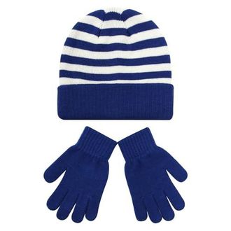 Generic Casquettes bleues Gar&ccedil;ons Filles Gants Ensemble Hiver Coupe-vent Chaud Rayures Riding Chapeau Tricot&eacute; Chapeau Gants Deux Ensembles pour 48 Ans Enfants