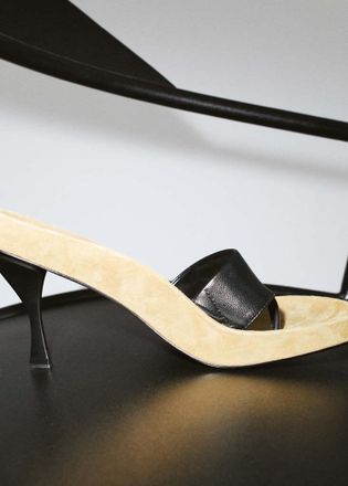 Mango Sandales &agrave; talon en cuir combin&eacute; sable - Femme - 36 - MANGO