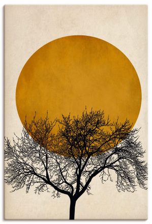 Artland Wanddeko Leinwand Bilder Wandbild 60x90 cm Minimalismus Sonne Silhouette Baum Japan U3YC