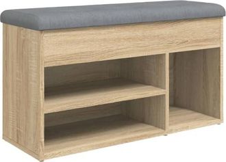 vidaXL Banc à Chaussures, Meuble de Rangement avec Coussin, Banc de Couloir avec Étagère Entrée Salon Intérieur, Moderne, Chêne Sonoma Bois dIngénierie
