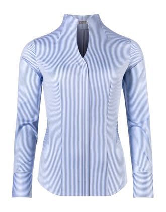Vincenzo Boretti Bluse, modern-fit/leicht tailliert, Kelchkragen, gestreift - bügelleicht weiß/blau 38
