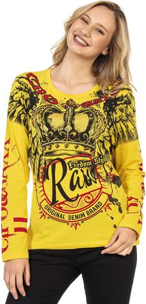 Cipo & Baxx Damen Sweatshirt Langarm WL284 Gelb - Stylischer Pullover mit Print & Verzierungen - Bequemer Alltags-Look f&uuml;r Freizeit, Schule & Streetwear Outfit - 