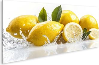 Islandburner Bild auf Leinwand Spritzige Zitronen mit frischen Blättern für Küche Hobbyköche Restaurant Bilder Wandbilder Poster