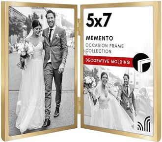 Americanflat Klapp-Bilderrahmen mit bruchfestem Glas, moderner Metall-Bilderrahmen, f&uuml;r 2 Fotos &agrave; 12,7 x 17,8 cm, goldfarben