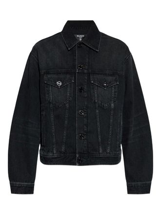 Balmain Jeansjacke mit Knopfleiste - Schwarz