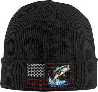 Generic Bonnet Hiver P&ecirc;cheur De Bar &Agrave; Grande Bouche Drapeau Am&eacute;ricain Extensible Chapeau Tricot&eacute; Coupe-Vent Bonnet en Tricot pour Shopping Sport Temps Froid