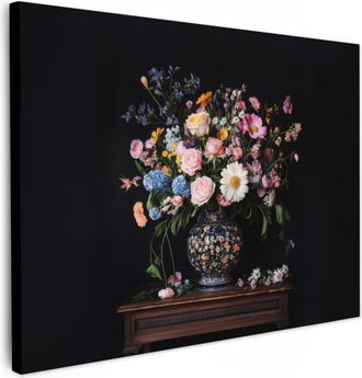 MuchoWow &copy; Bilder 40x30 cm Wohnzimmer Deko Modern Wandbild Kunstdruck auf Leinwand Bild Schlafzimmer &uuml;ber Bett Room Decor Geschenke Blumenvase - Holz - Blumen 