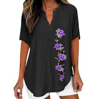 Generic Chemisiers d&eacute;t&eacute; &agrave; manches courtes pour femme - Chemisier violet pour femme - Haut &agrave; manches courtes uni - Haut de travail d&eacute;t&eacute; - T-shirt ample pour fe