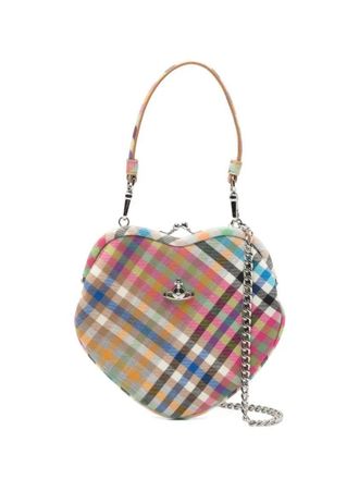 Vivienne Westwood Clutches - Heart-Shaped Handbag With Multicolor Plaid Design - Gr. unisize - in Beige - f&uuml;r Damen
