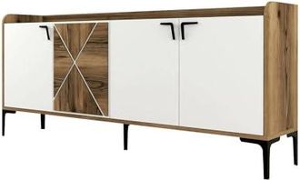 Dmora Konsolentisch Deneb, Wohnzimmer-Sideboard, niedriger TV-Schrank, ausgestatteter Wandsockel, 180 x 35 h78 cm, Walnuss und Weiß