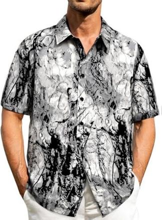 Generic Chemise en lin &agrave; manches courtes pour homme - Blanc - Coupe ajust&eacute;e - Grande taille - Haut d&eacute;contract&eacute; - T-shirt &agrave; manches longues - Coupe droite - Ha