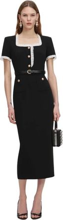 Self Portrait Femme, Robes, Noir, Taille: 38 FR Crepe Contrast Frill Midi Dress