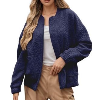 Generic Veste Femme Chic Et Elegant Veste d&eacute;contract&eacute;e femme manches longues cardigan boutonn&eacute; manteau textur&eacute; l&eacute;ger confortable &eacute;l&eacute;gant mode ext&eacute;rieur (Navy,