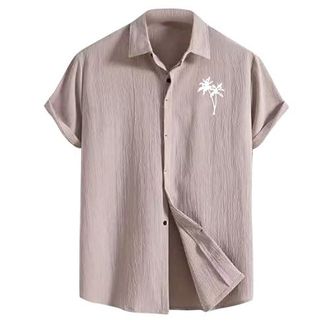 Generic Chemise en lin pour homme - Chemise classique en coton blanc - Chemises en lin &agrave; col en V - Lot de t-shirts de plage d&eacute;t&eacute; &agrave; manches courtes pour le Ro