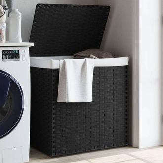 vidaXL Panier &agrave; linge avec 2 sections noir 53x35x57 cm r&eacute;sine tress&eacute;e