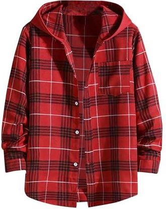 Generic Haut &agrave; capuche d&eacute;contract&eacute; &agrave; carreaux pour homme - Chemise &agrave; manches longues avec poche boutonn&eacute;e - Cordon de serrage - Pour un usage quotidien - Vest