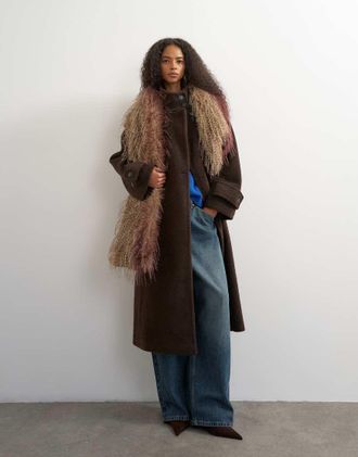 Topshop formeller Longline-Mantel mit Stehkragen in Schokobraun