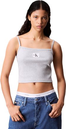 Calvin Klein Damen Tank Top Woven Label Cami Gerippt, Grau (Bc06 Grey Heather), M