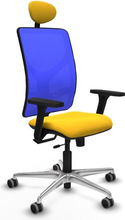Piqueras y Crespo Schutzstuhl mit 3D-Armen, h&ouml;henverstellbarer Lendenwirbelst&uuml;tze und festem Kopfteil, ausgestattet mit Syncro/Traslack und Schneideschaum, Blau/Gelb
