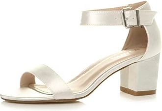 Ajvani Femmes Talon Moyen Bout Ouvert Sandales à lanières,Satin Ivoire,40 EU