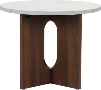 Oviala Moderner Couchtisch, rund, 50 cm, Marmor-Effekt, dunkles Holz