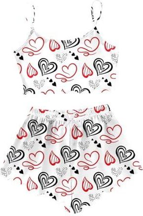 Generic Pyjama pour femme - Ensemble pyjama 2 pi&egrave;ces avec dos nu sans manches et short de loisirs - Impression de Saint-Valentin - Tenue dint&eacute;rieur mignonne -