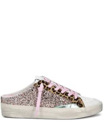 Crime London Sk8 Deluxe Sabot Sneakers im Glitzer-Look mit Leoparden-Print - Rosa