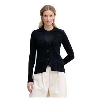 DKNY Dkny - Cardigan en coton &agrave; col en V - Femme - Pulls - Noir - Taille: 42 FR