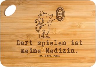 Mr. & Mrs. Panda Bambus - Schneidebrett Dart Spielen - Geschenk, Holzbrett mit Gravur, Schenken, Sport, Servierbrett, Darts, Sportart