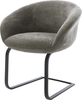 DELIFE Schwingstuhl Vinka-Flex mit Armlehnen Freischwinger flach Schwarz Bouclé Soft Schlamm Taschenfederkern