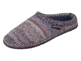 Haflinger Tricote Chaussons pour homme en pure laine travaill&eacute;e, int&eacute;rieur en feutre bleu, fond int&eacute;rieur antid&eacute;rapant, gris, 45 EU