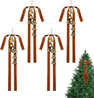 Generic Velvet Weihnachtsbaum Rot Lange Samt Ornamente Weihnachtsbaum mit Glocken, 4 St&uuml;ck Festliche Ornamente Dekorationen Girlande Mantel Kamin Treppe Wandt