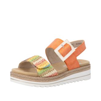 Remonte Plateausandale REMONTE, Damen, Gr. 37, orange multicolor, Lederimitat, Textil, Flechtoptik, Schuhe, Sandalette, Sommerschuh, Keilabsatz, mit Lite&acute;n So