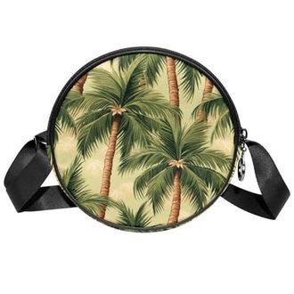 Generic Petit sac &agrave; bandouli&egrave;re rond pour femme, motif plantes tropicales, sac &agrave; dos avec fermeture &eacute;clair, bretelles r&eacute;glables, sac &agrave; main rond d&eacute;contract&eacute; p