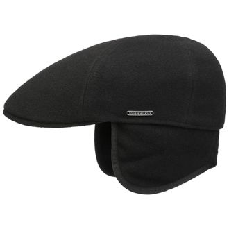 Stetson Texas Flatcap Ohrenschutz Herren Schieberm&uuml;tze Kaschmir Baumwolle Futter Wollcap Herbst Winter schwarz XXL (62-63 cm)