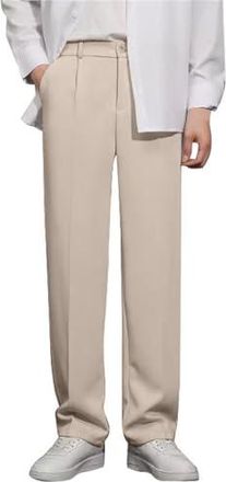 Generic Pantalon pour homme infroissable coupe ajustée confortable pour le quotidien Pantalon droit à lavant plat Pantalon taille haute uni Pantalon chino cla