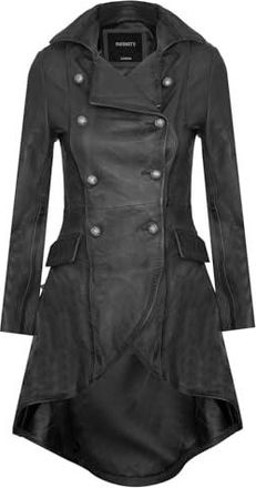 Infinity Leather Femmes Gothique Noir Cuir Manteau évasé victorien édouardien