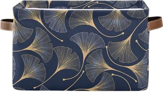 HMZXZ Rxyy Ginkgo Blätter Blumen- Muster Segeltuch Aufbewahrungsboxen Zusammenklappbar Spielzeuge Lager Bin mit VE Leder Griffe Aufbewahrungskörbe Veranstal