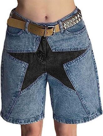 ORANDESIGNE Shorts en Denim Femme Taille Haute Été Harajuku Jean Bermuda Y2k Baggy Biker Shorts Style Coréen Filles Preppy Streetwear G Bleu L