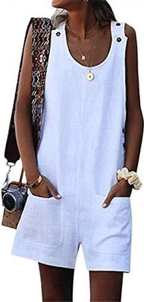 ORANDESIGNE Salopettes Femme Shorts Combinaisons Chic Les Bretelles Pantalons Courts Combi-Short Casuel Romper Jumpsuit Pantalons De Poche Playsuits A Blanc 44