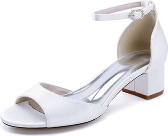Generic Chaussures De Mariage Femmes Bout Ouvert Talons Sandales Blocs Bas Mari&eacute;e Sexy High Heels Bureau Travail Soir 4.5Cm,Blanc,40 EU
