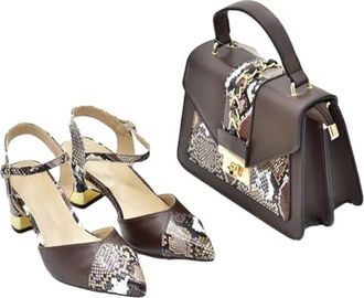 Generic Ensemble de chaussures et sac pour femme - Escarpins et sac de mariage - En cuir verni, café, 42.5 EU