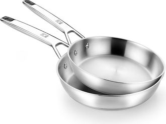 Bra Signature | Set mit 2 Bratpfannen 24-26, professioneller Edelstahl 18/10 ohne Antihaftbeschichtung, Boden mit dreifachem Diffusor, geeignet f&uuml;r alle H