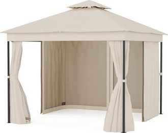 Blumfeldt Mondo Dual Tonnelle 3x3 - Double Toit & Moustiquaires, Armature Métallique Résistante, Rideaux Inclus, Tonnelle de Jardin Extérieur, Facile à Assemble