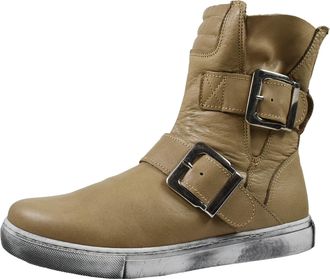 Andrea Conti Damen Stiefelette flach Biker Boot aus Leder mit Schnallen 0344630, Gr&ouml;&szlig;e:42 EU, Farbe:Beige