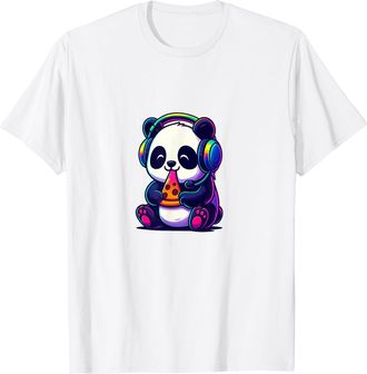 Hello Kitty S&uuml;&szlig;er Gaming Panda mit Headset und Pizza im Cartoon Style T-Shirt