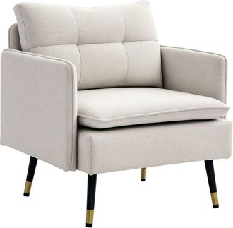 HOMCOM Fauteuil de salon - HOMCOM - 1 place lin 76 cm coussin rembourr&eacute; dossier capitonn&eacute; ressorts - acier - cr&egrave;me