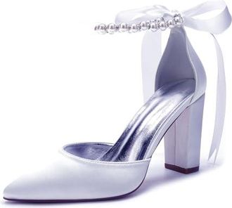 Miyoopark Chaussures de mariage mode femme talon bloc soirée décolleté, M640 Blanc, 37.5 EU