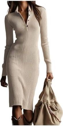 ORANDESIGNE Robe Pull Femme Hiver Tunique Longue Col Montant Chic et Elegant Robe Mi Longue avec Poches C Abricot XS